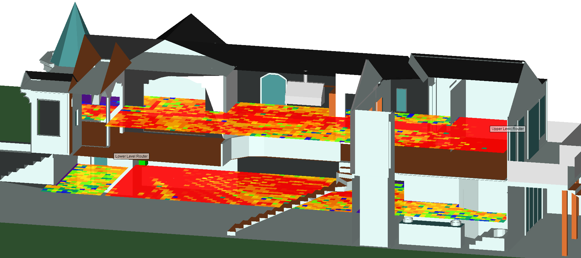 Simulación del rendimiento WiFi en una casa con dos routers | Remcom